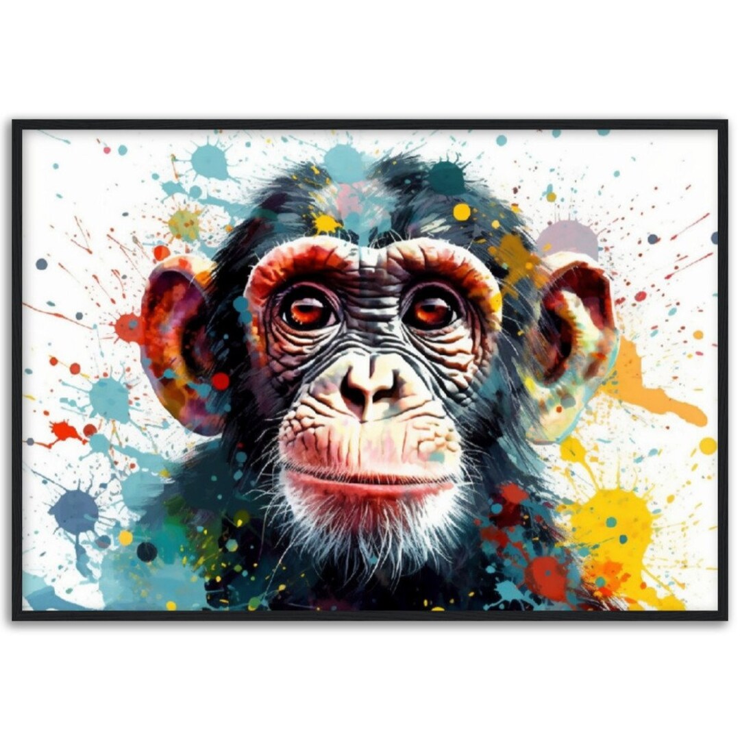 Adorable Baby Chimp Watercolor Wall Art | Watercolour Framed Poster ...