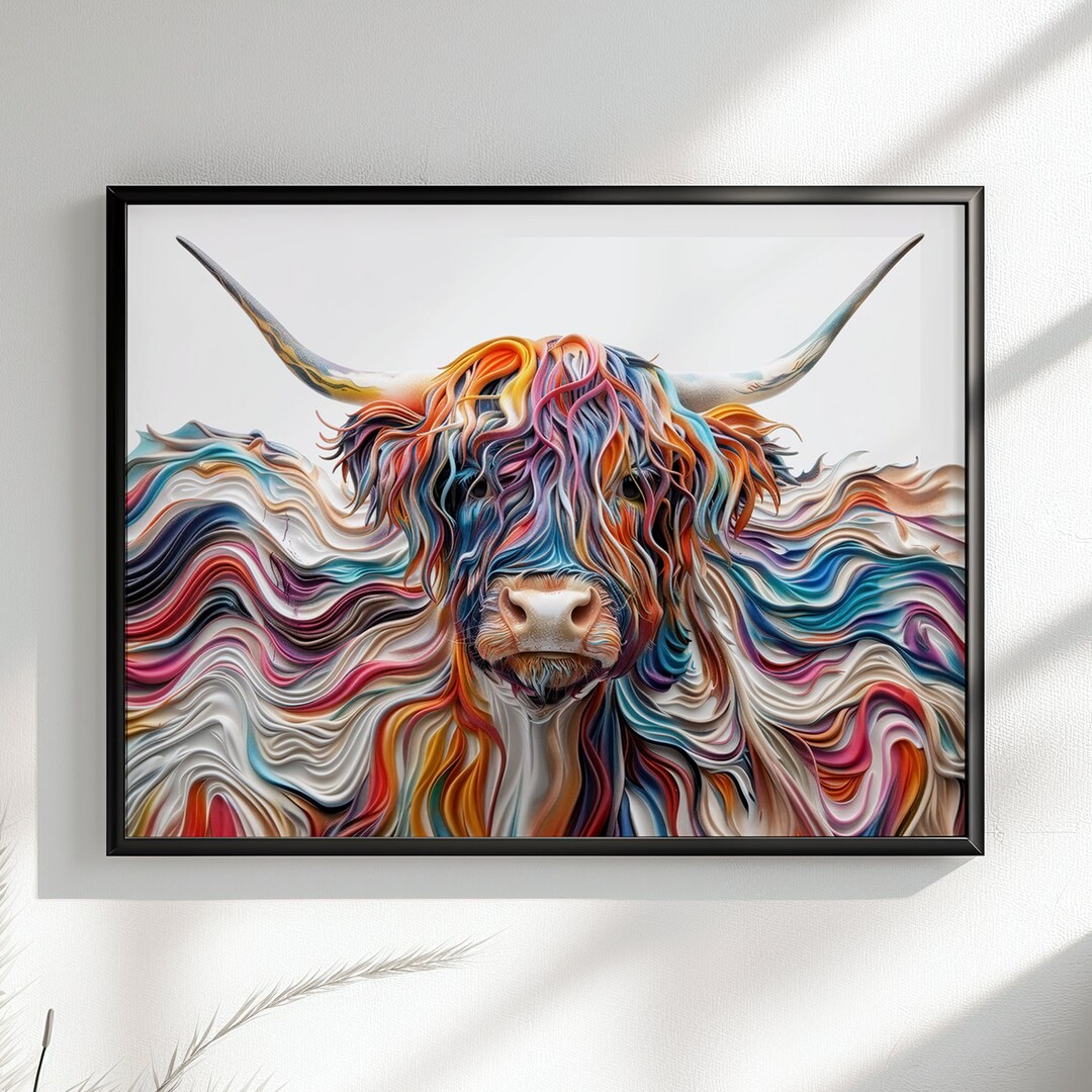 Abstract Highland Cow Canvas / Poster Print. Colorful Shaggy Scottish ...