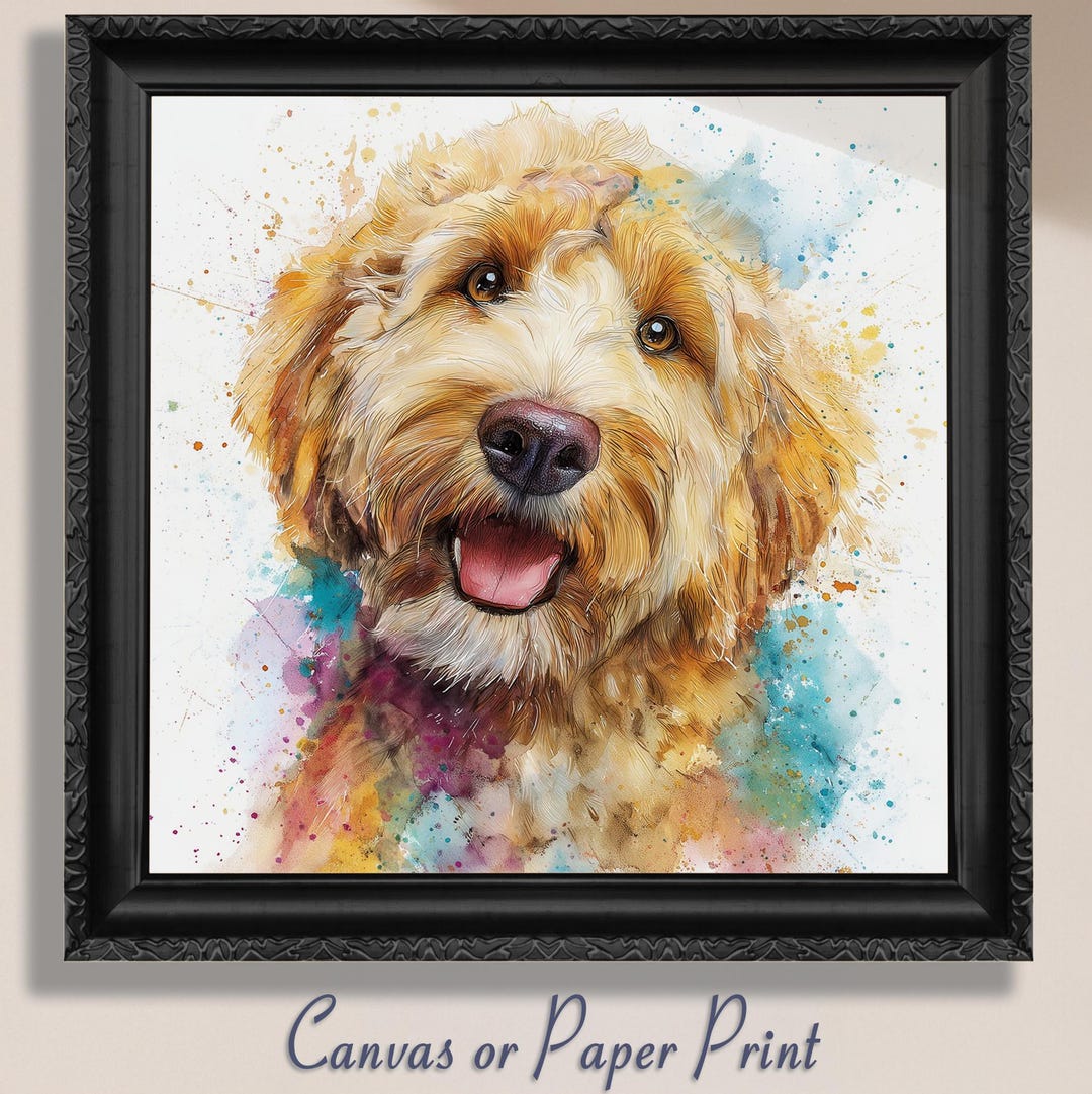 Smiling Goldendoodle Art Print Canvas / Unframed Watercolor - Happy Dog ...