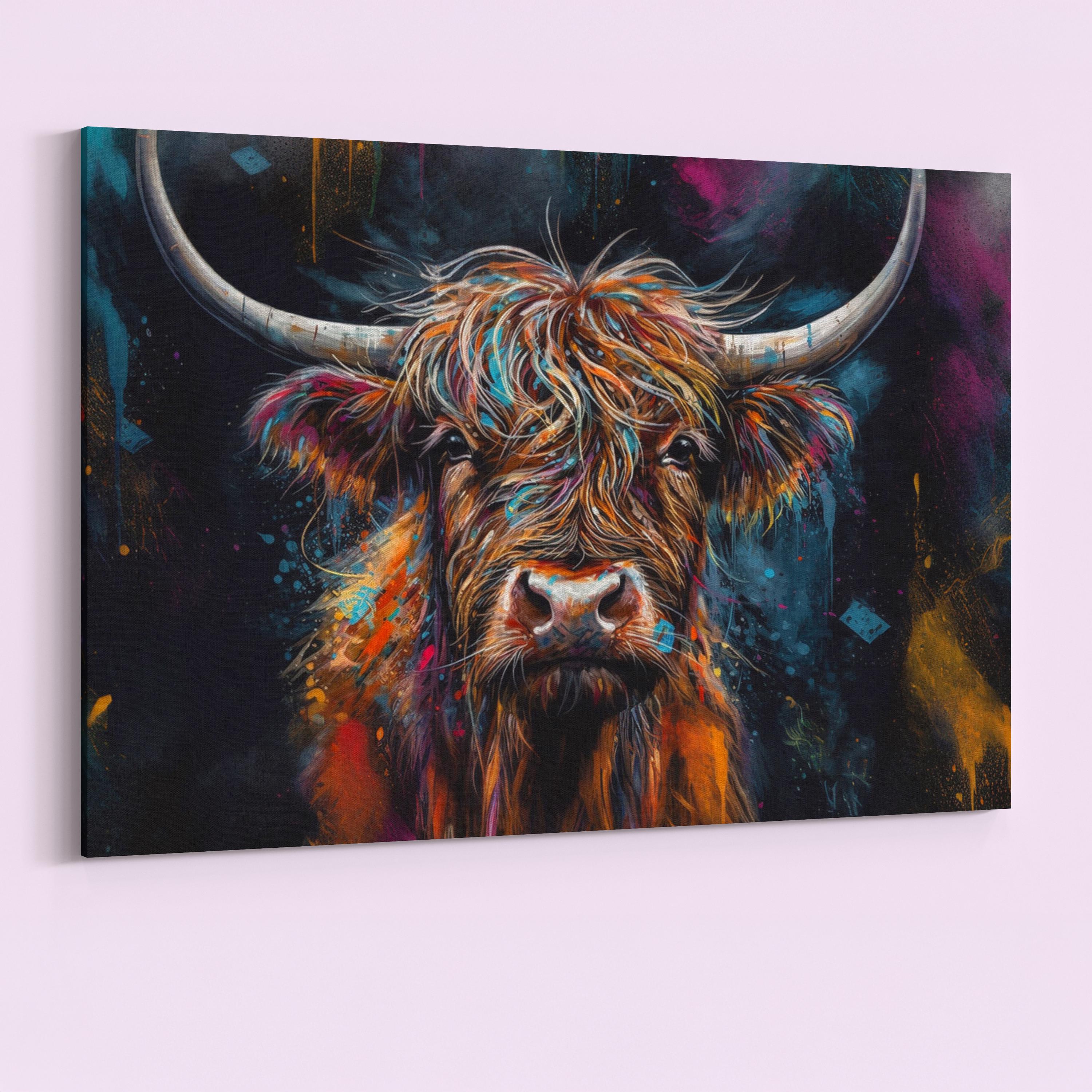 Highland Cow Canvas / Poster Print. Colorful Shaggy Scottish Cow ...