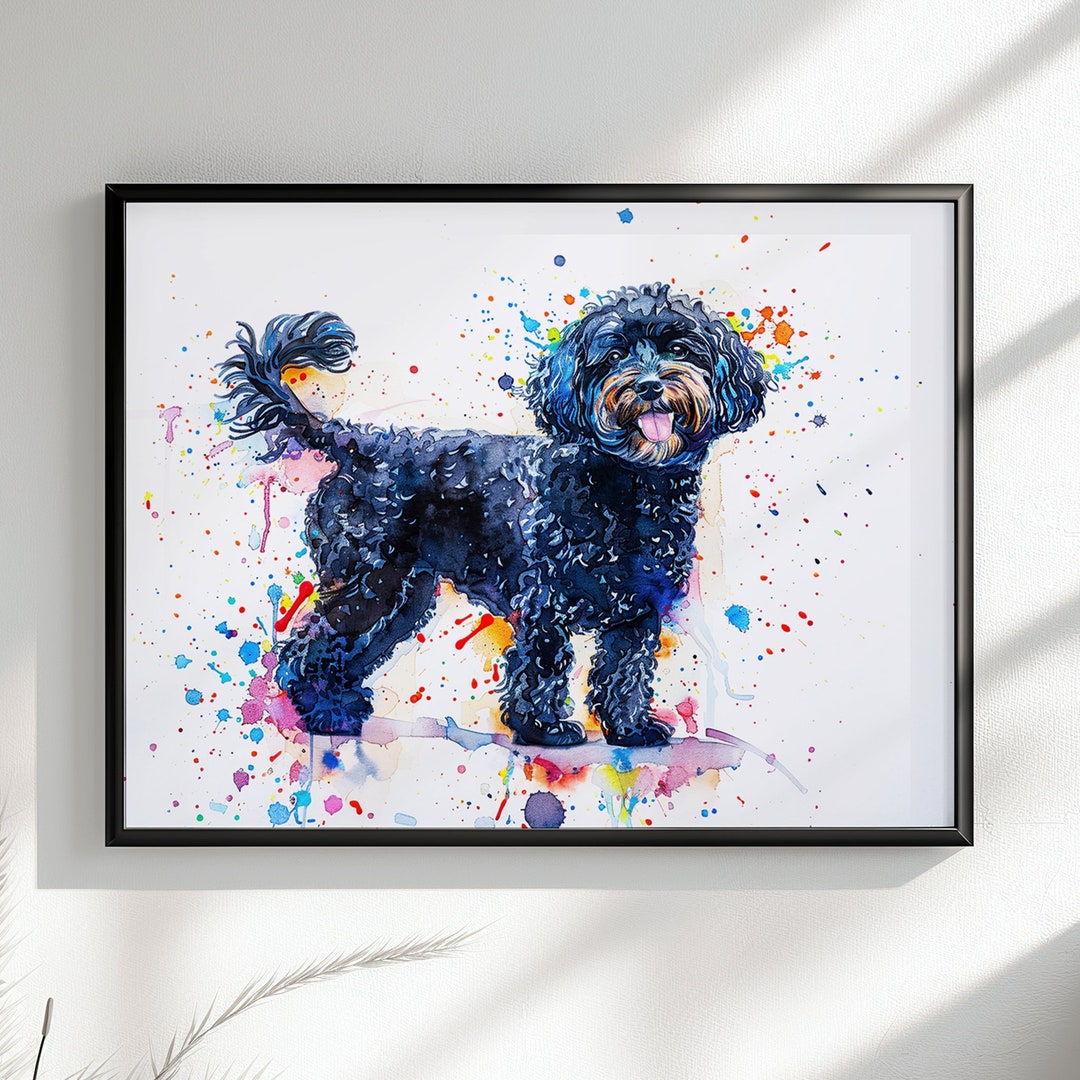 Black Cockapoo Canvas / Poster Print. Colourful Watercolour Happy ...