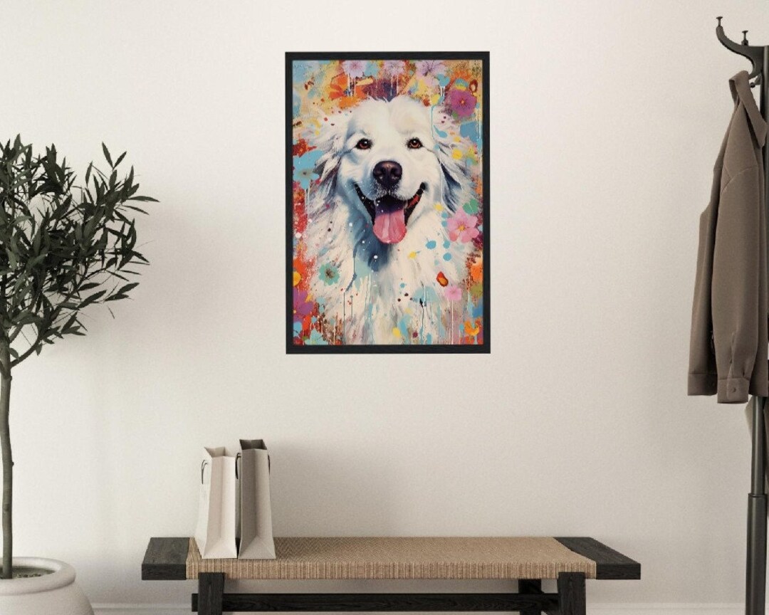 Great Pyrenees Premium Floral Print - Colorful Animal Wall Art Gift for ...