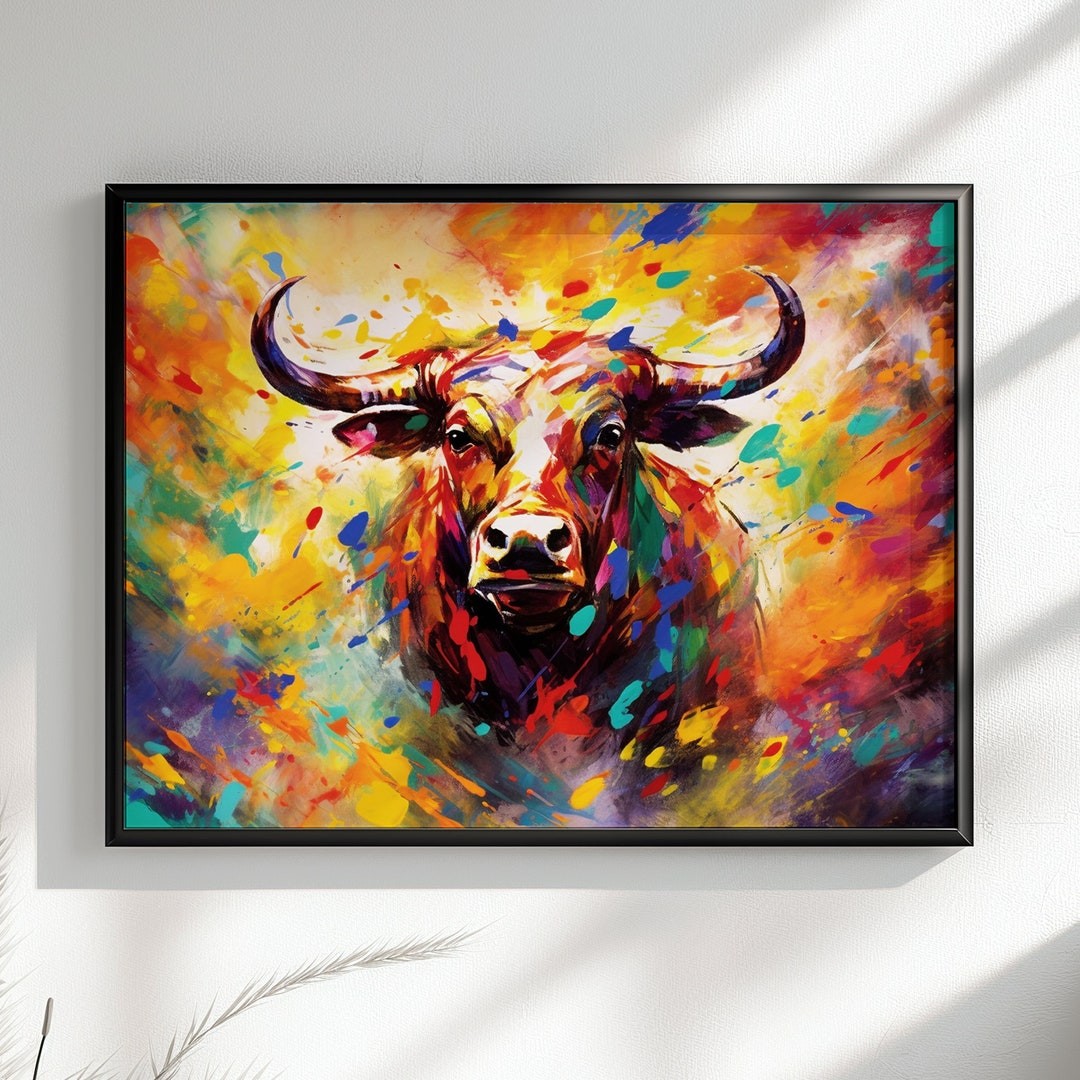 Charging Bull Poster Print. Vibrant Colourful Farm Animal Wall Decor ...