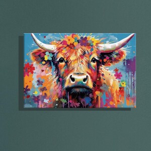 Colorful Highland Cow Canvas Wall Art Print Picture for Farmers, Home ...