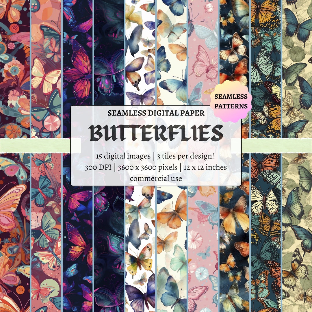 Butterfly Seamless Digital Paper | Vintage, Neon, Colorful, Watercolor ...