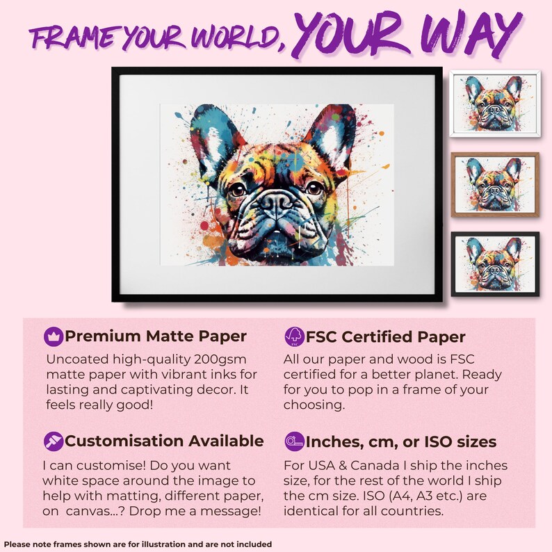 Watercolour French Bulldog Poster Print. Paint Splash Frenchie Mom, Dad ...