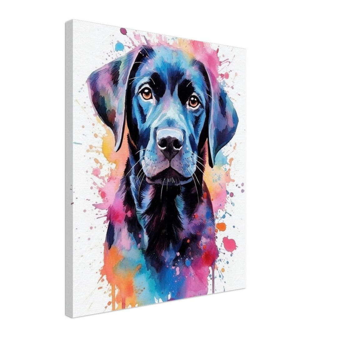 Watercolour Black Labrador Canvas Print. Colourful Paint Splash Wall ...