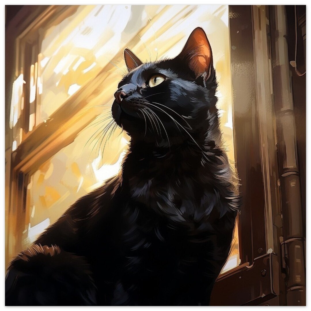 Black Cat at Dawn Fine Art Poster Print - Beautiful Feline Painting ...