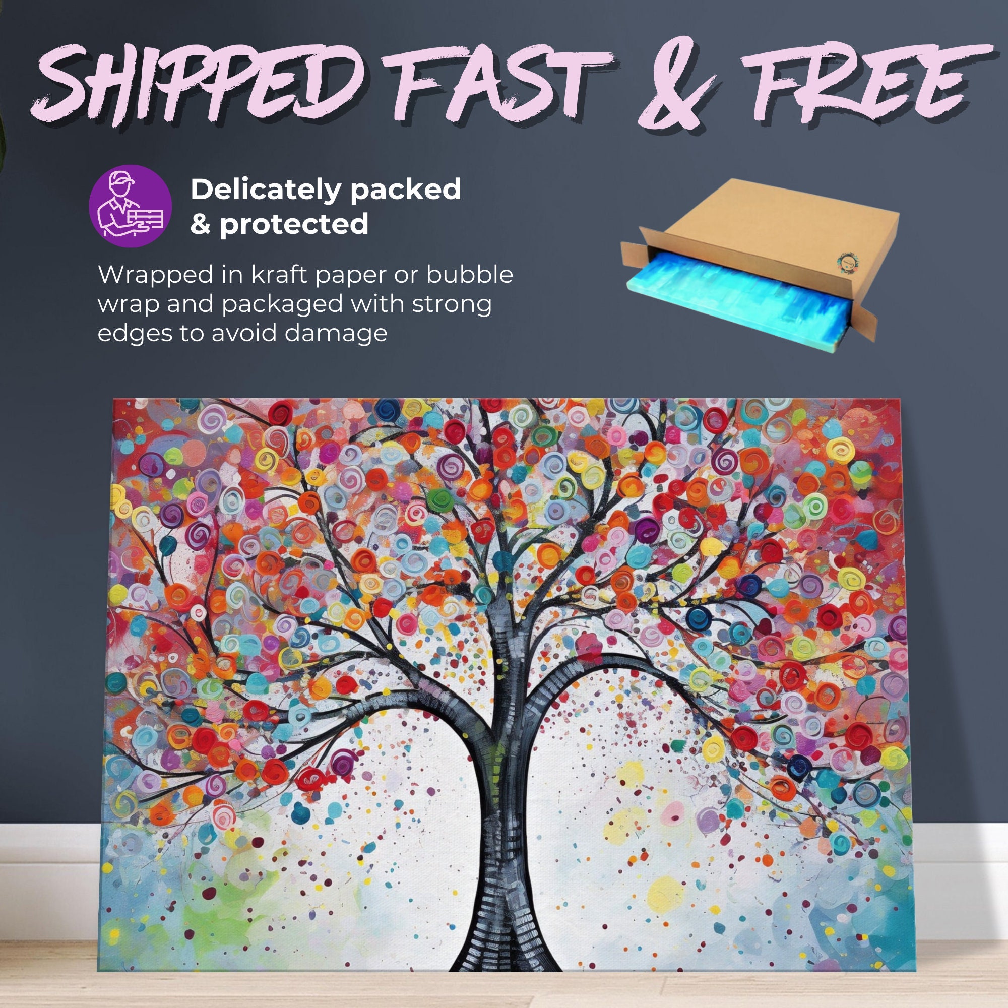 Colorful Rainbow Tree on Canvas. Multicolor Wall Art Picture Print ...