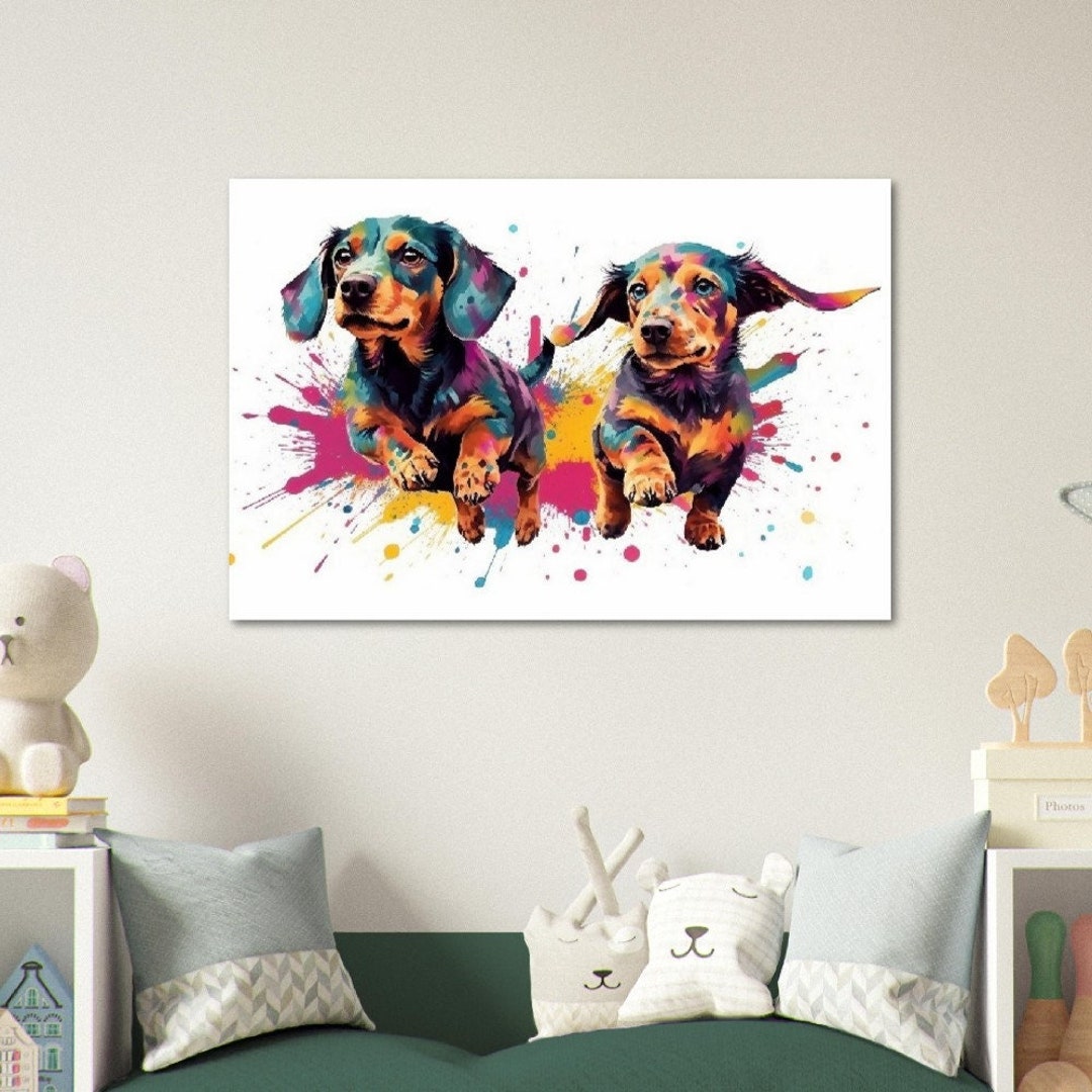 Cute Dachshund Puppies Watercolor Poster Print Colorful Wall Art Gift ...