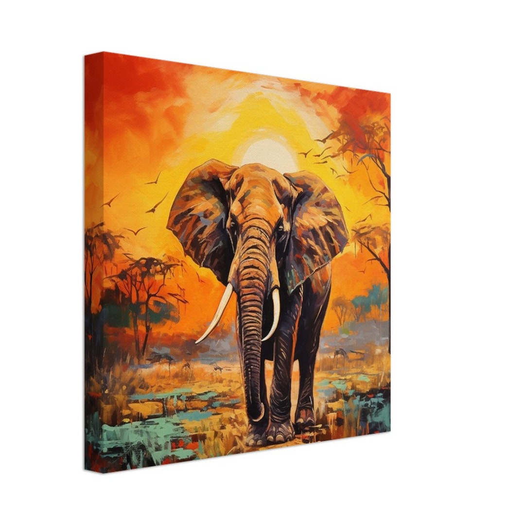 African Elephant at Sunset on Canvas. Wall Art Print Picture Splatter ...