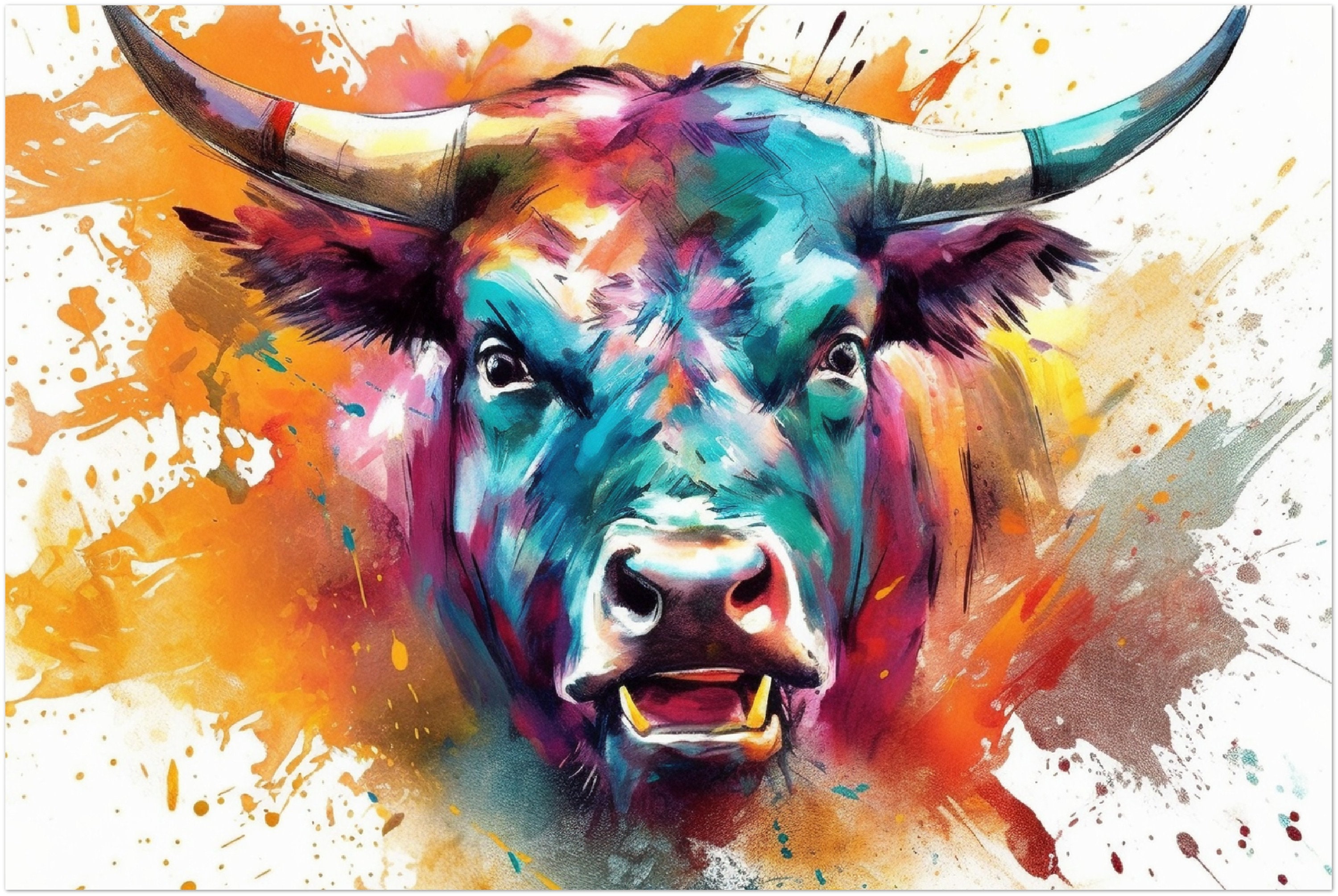 Charging Bull Poster Free Shipping Colorful Animal Wall Art - Etsy