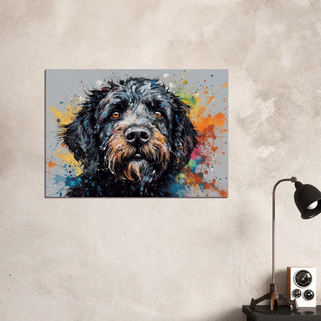 Black Labradoodle / Goldendoodle Canvas or Poster Print. Colorful Wall ...