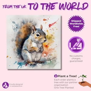 Watercolour Grey Squirrel Canvas Print. Paint Splash Gray Squirrel ...