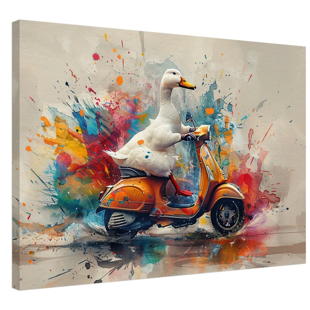 Duck Riding a Moped Canvas Print. Funny Bird Wall Art Gift for Scooter ...