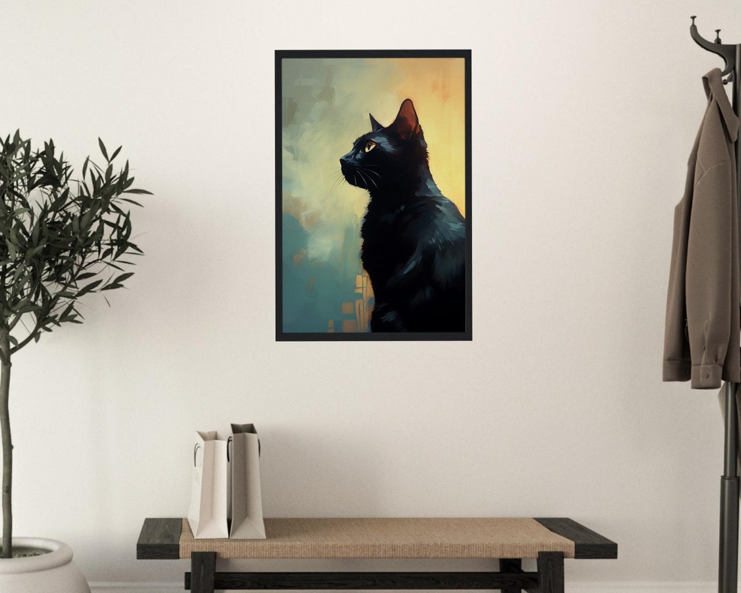 Black Cat Fine Art Unframed Poster Print - Sunset Decor, Colourful Cat ...