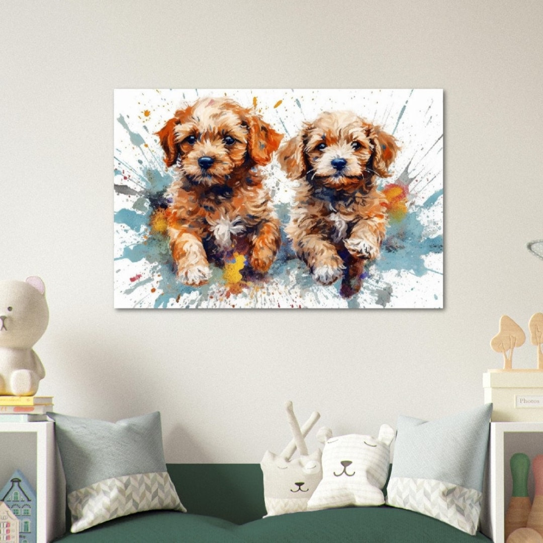 Cute Cavapoo Puppies Watercolor Poster Print | Colorful Wall Art Gift ...