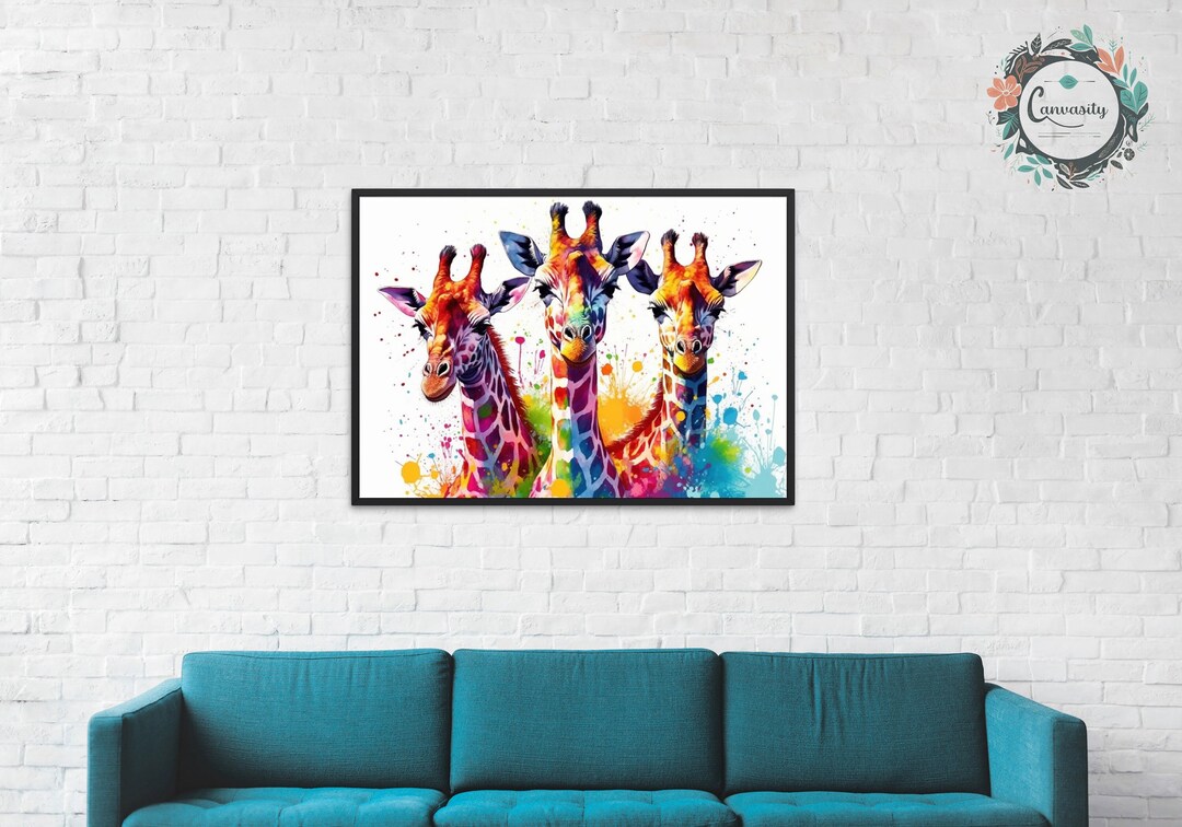 Adorable Trio of Giraffes Watercolor Poster Print. Colorful Animal Wall ...