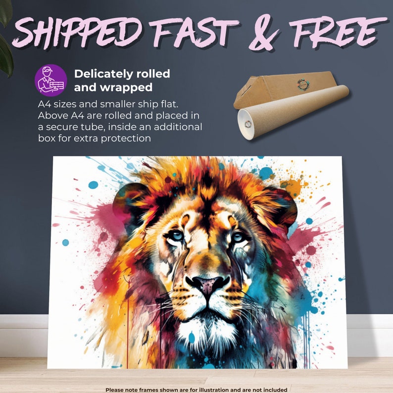 Watercolour Lion Poster Print. Colourful Wildlife Wall Decor Gift for ...