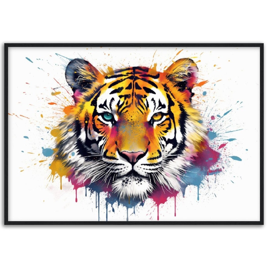 Exotic Heterochromia Tiger Stripe Wall Art | Watercolor Framed Poster ...