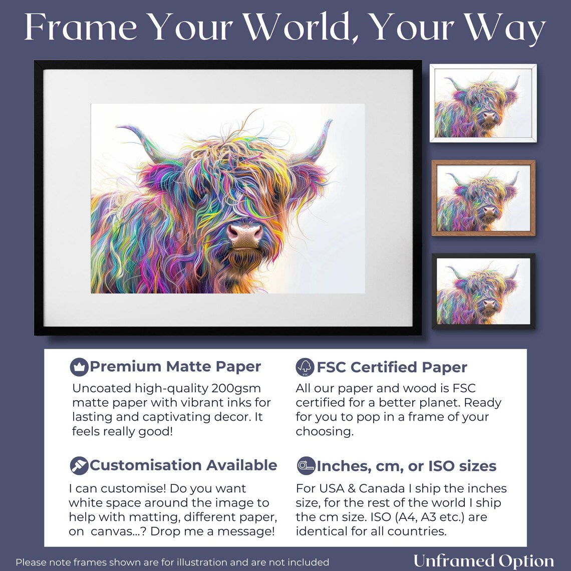 Highland Cow Canvas / Poster Print. Colorful Shaggy Scottish Cow ...