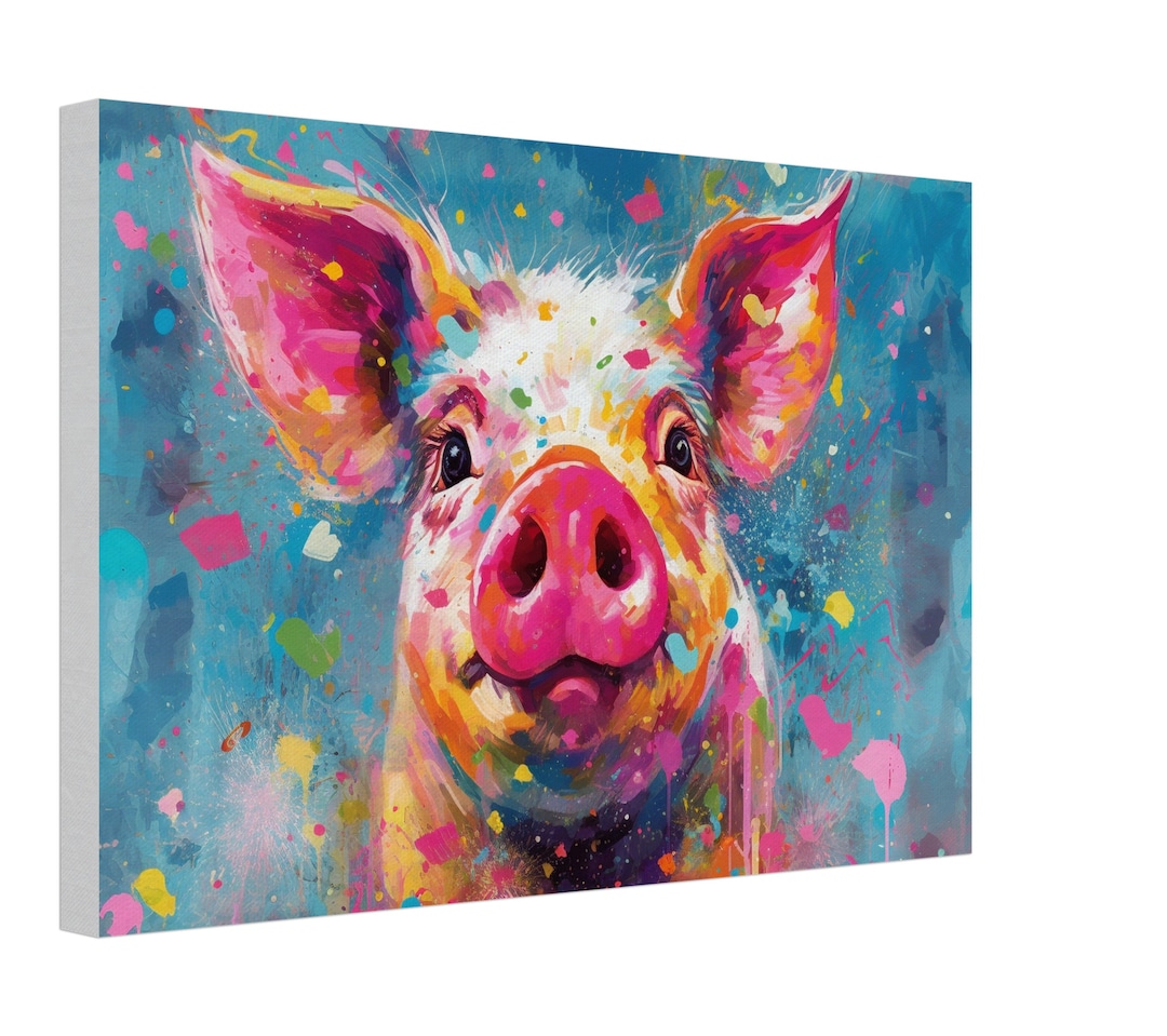 Colorful Pig Canvas Wall Art Print Picture for Farmers, Home Office ...