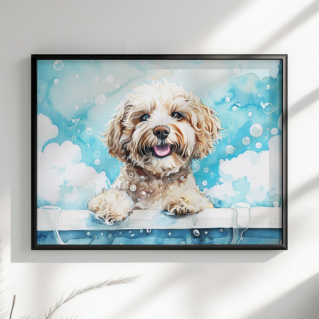 White Cockapoo Canvas / Poster Print. Colourful Watercolour Doodle Dog ...