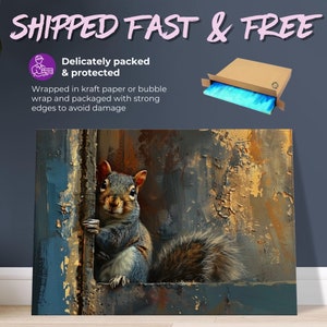 Cute Grey Squirrel Canvas Print. Oil Painting Modern Home Decor, Gray ...