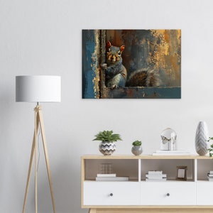Cute Grey Squirrel Canvas Print. Oil Painting Modern Home Decor, Gray ...