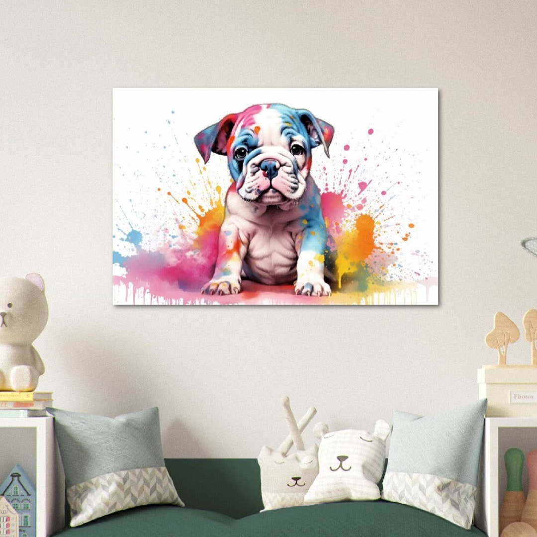 Bulldog Puppy Poster With Free Delivery Colorful Watercolor Nursery ...