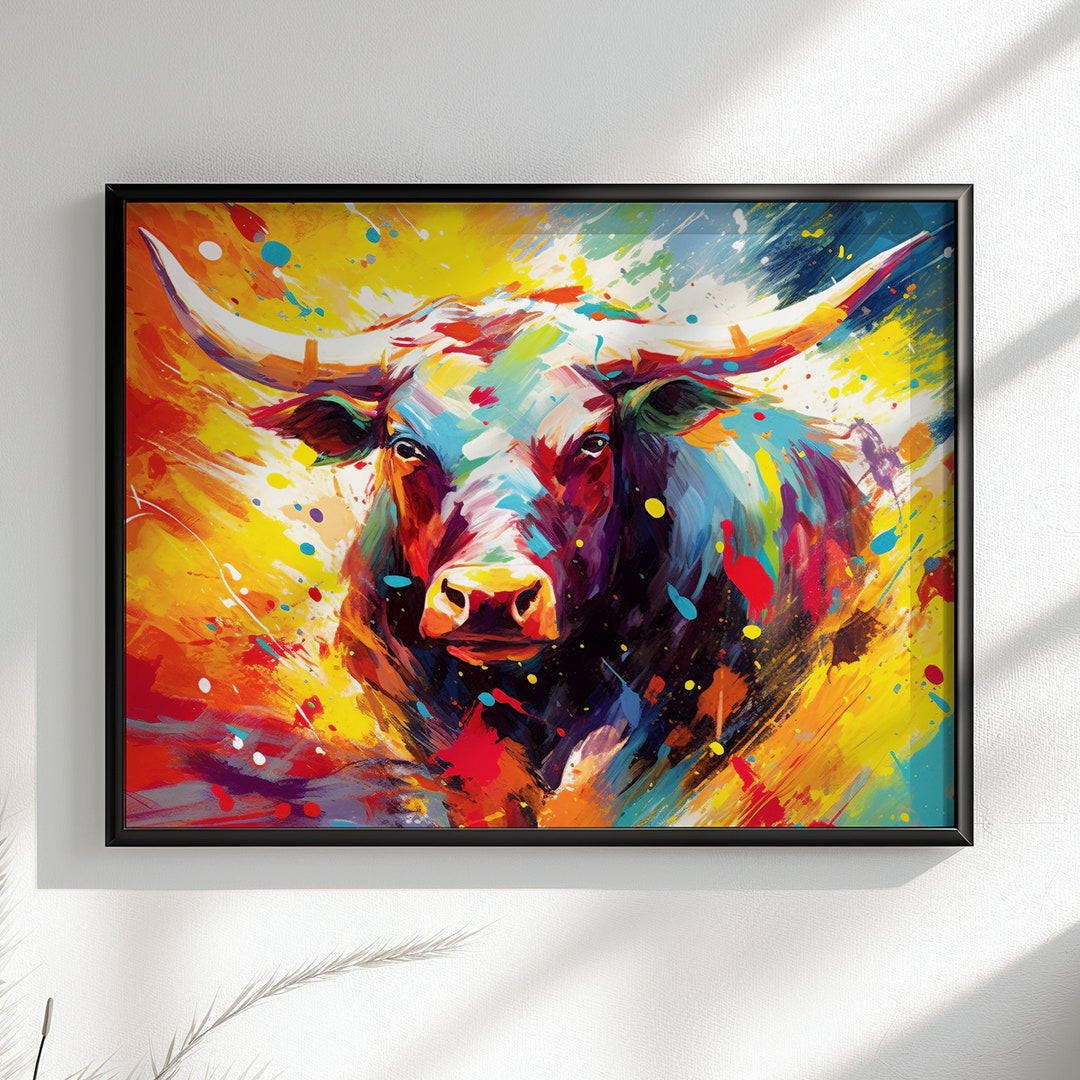 Charging Bull Poster Print. Unframed Colourful Animal Wall Decor Gift ...
