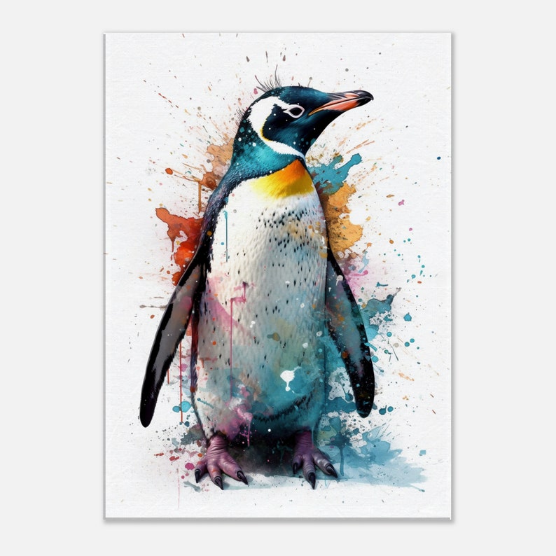 Watercolour Penguin Canvas Print. Paint Splash Animal Wall Art Gift ...