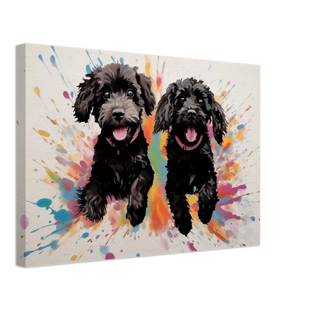 Two Black Cockapoos on Canvas. Colorful Wall Art Print Picture for ...