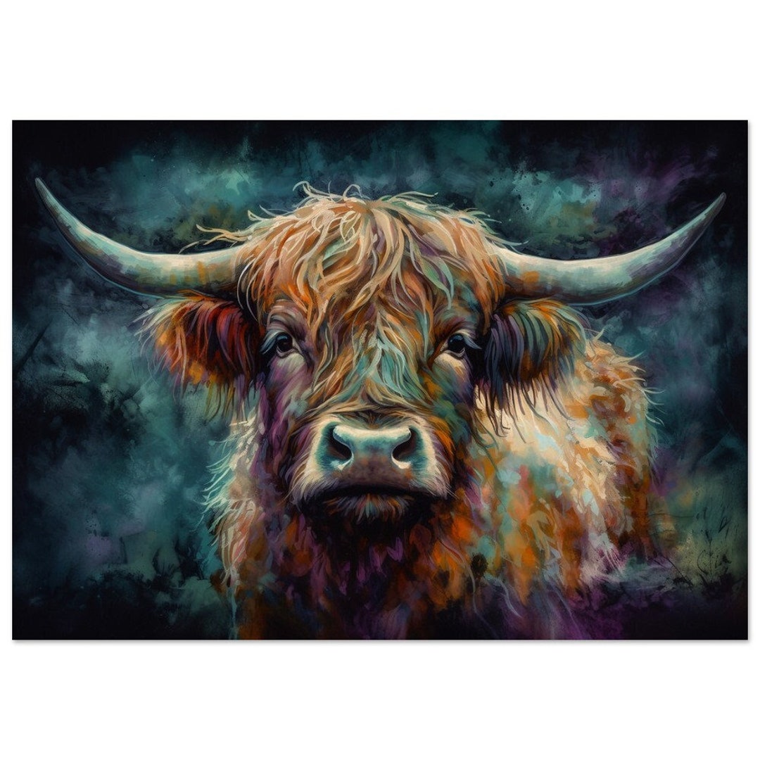 Highland Cow Canvas / Poster Print. Colorful Shaggy Scottish Cow ...