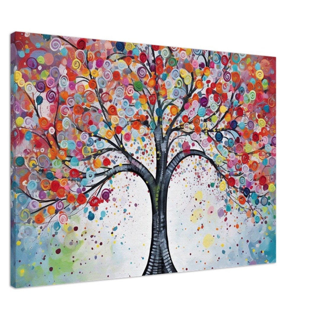 Colorful Rainbow Tree on Canvas. Multicolor Wall Art Picture Print ...
