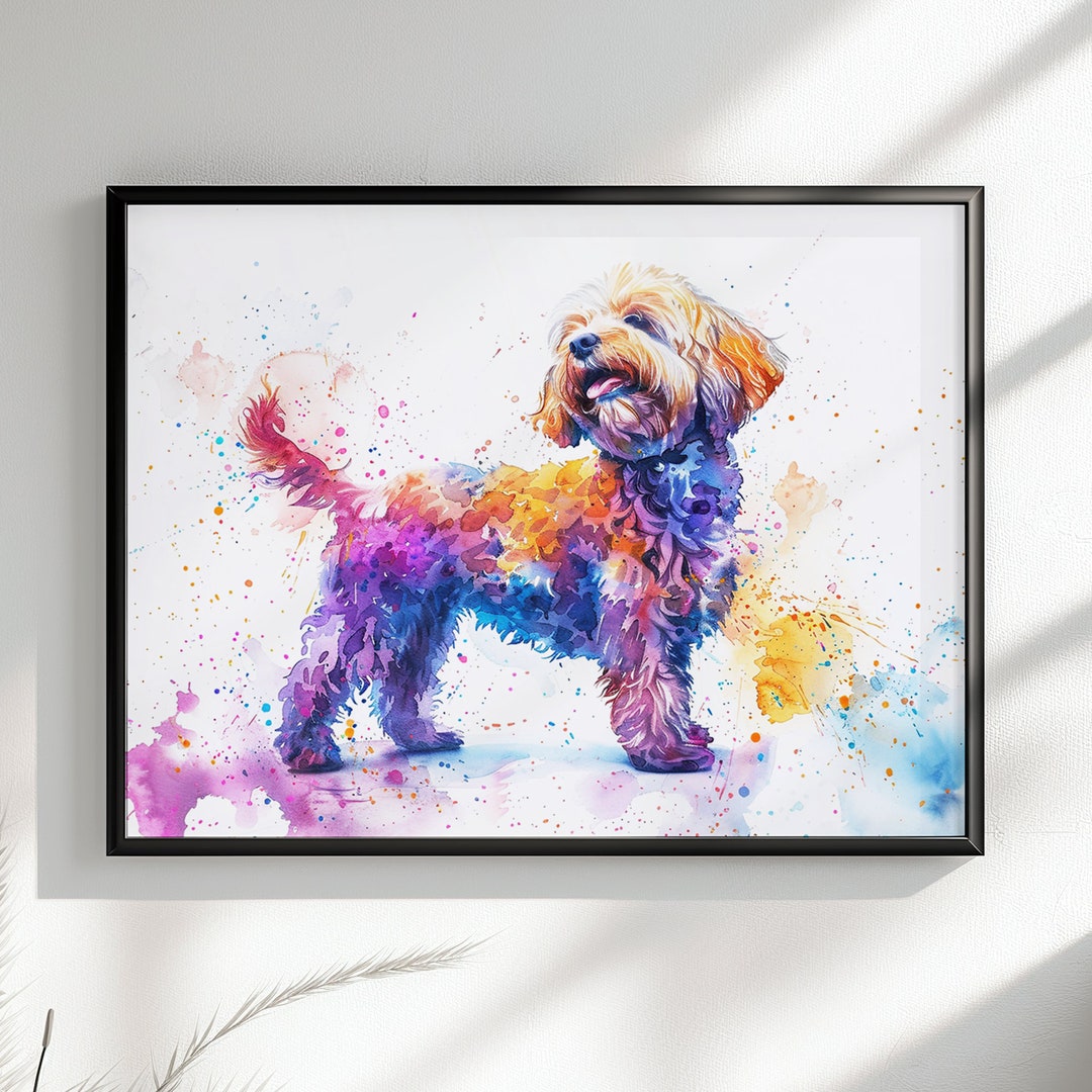 Cute Cockapoo Canvas / Poster Print. Colourful Watercolour Happy Doodle ...