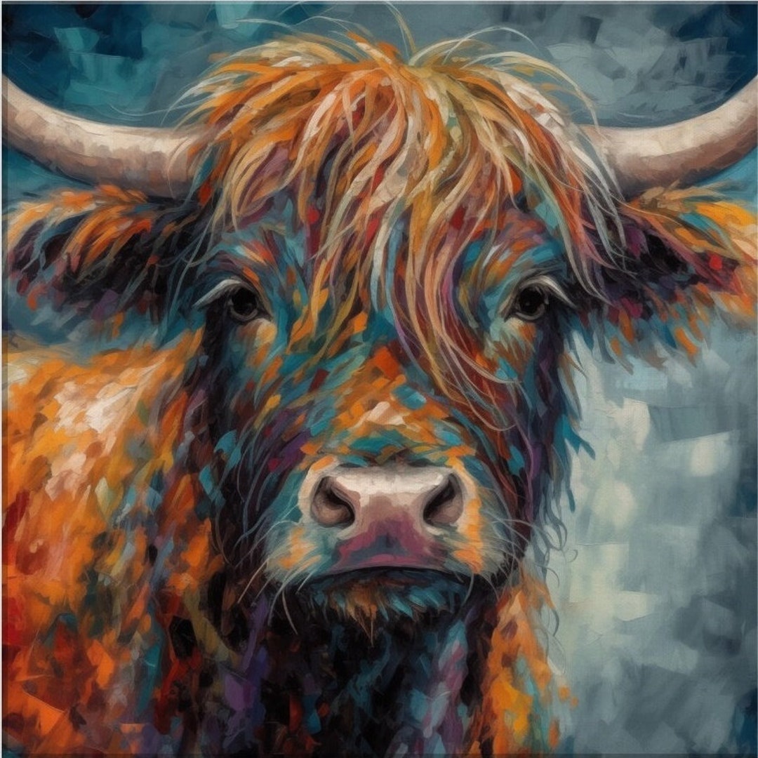 Colorful Highland Cow Canvas Wrap Wall Art Print Picture for Farmers ...