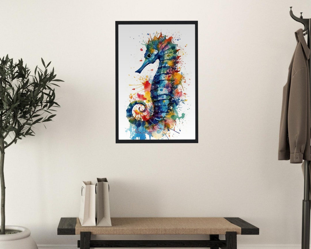 Watercolor Seahorse Print, Colourful Rainbow Sea Horse Painting Poster ...