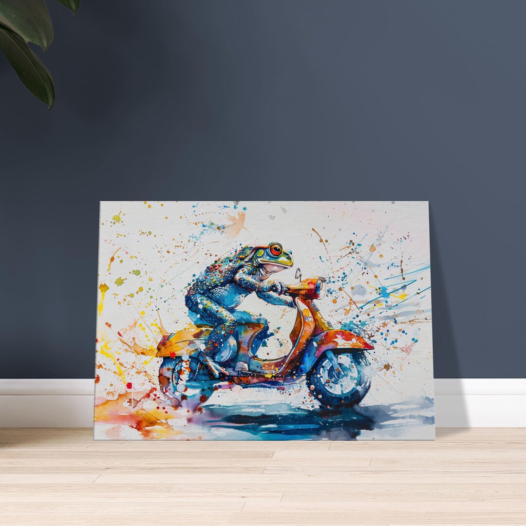 Frog Riding a Moped Canvas Print. Funny Toad Wall Art Gift for Scooter ...
