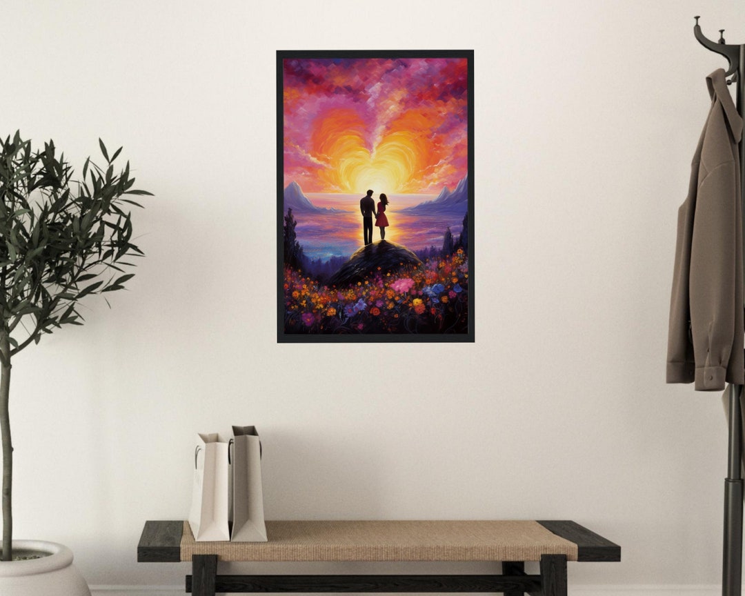 Abstract Couple in Love Poster Print - Sunset & Flowers, Valentine's ...