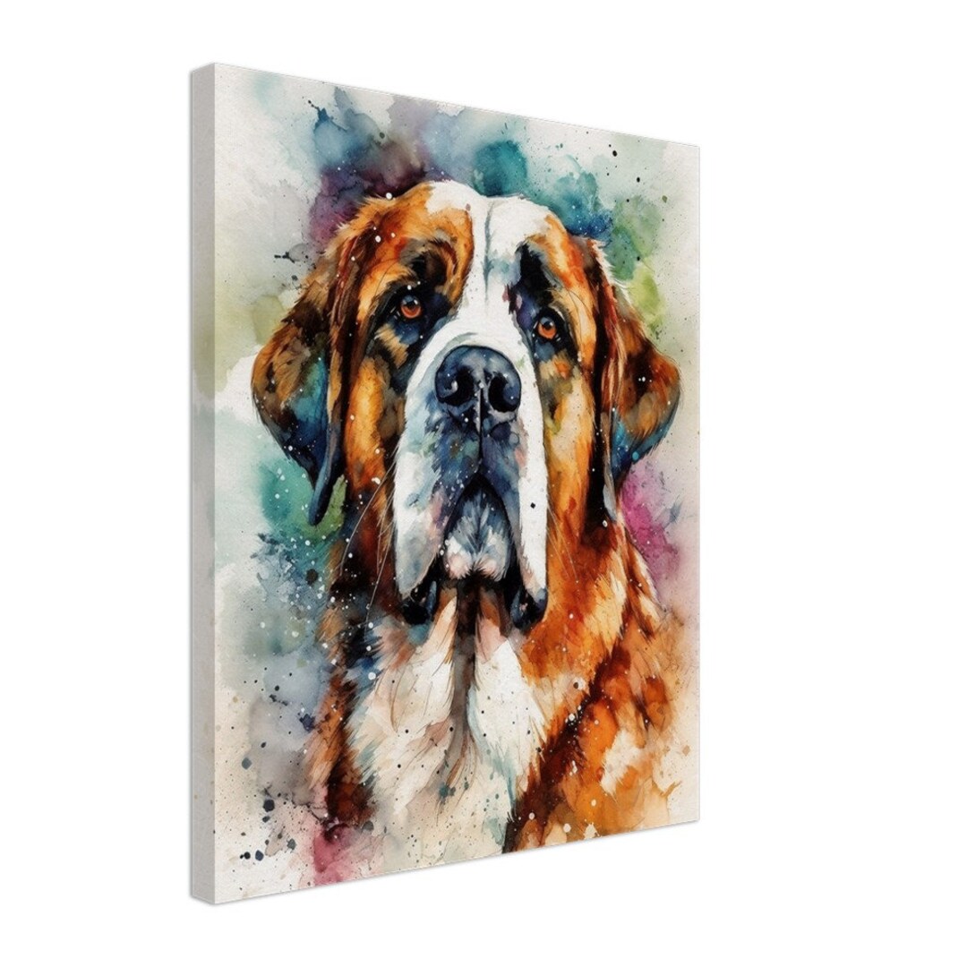 Watercolour St Bernard Canvas Print. Unique Colourful Dog Painting ...
