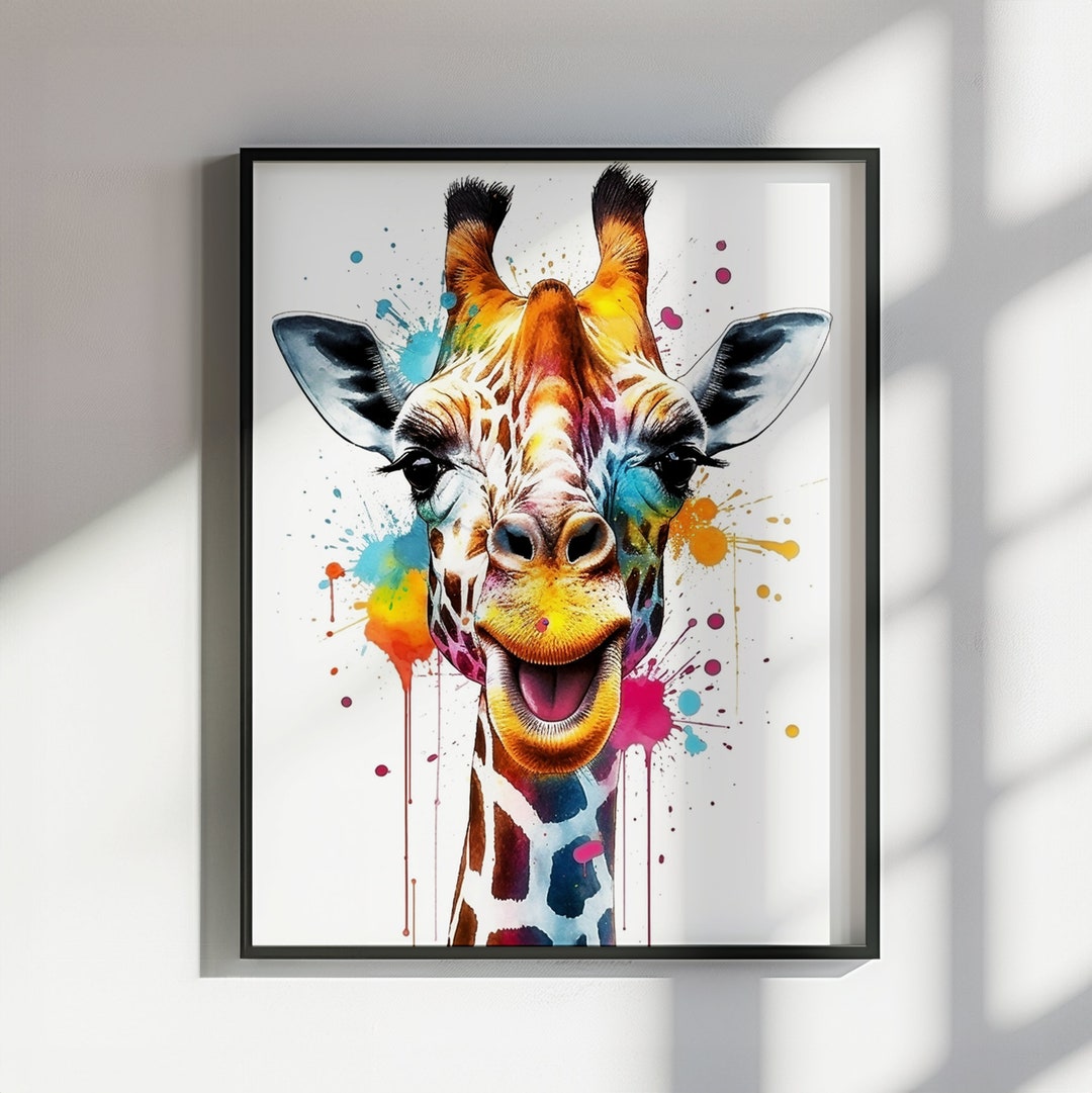 Happy Watercolor Giraffe Poster Print - Beautiful Safari Decor ...