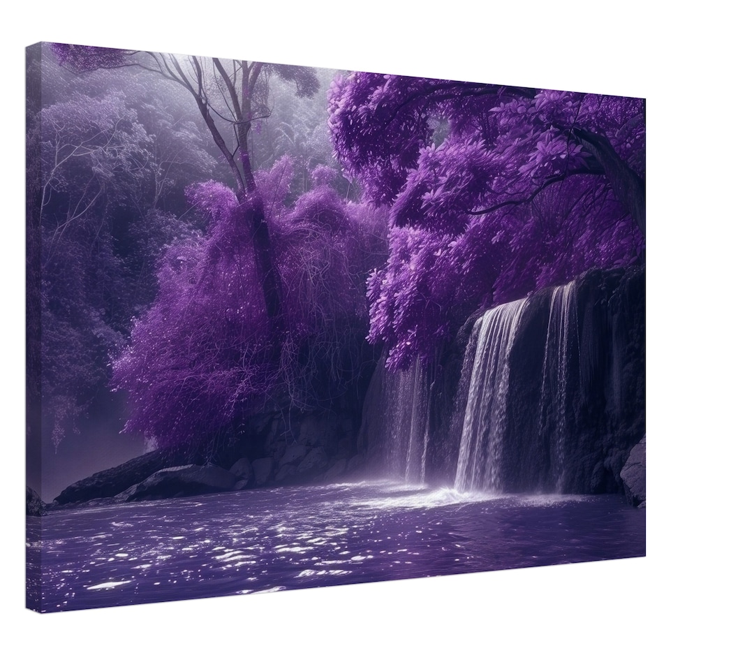 Lilac Waterfall in a Purple Fairytale Woodland on Canvas. A Unique ...