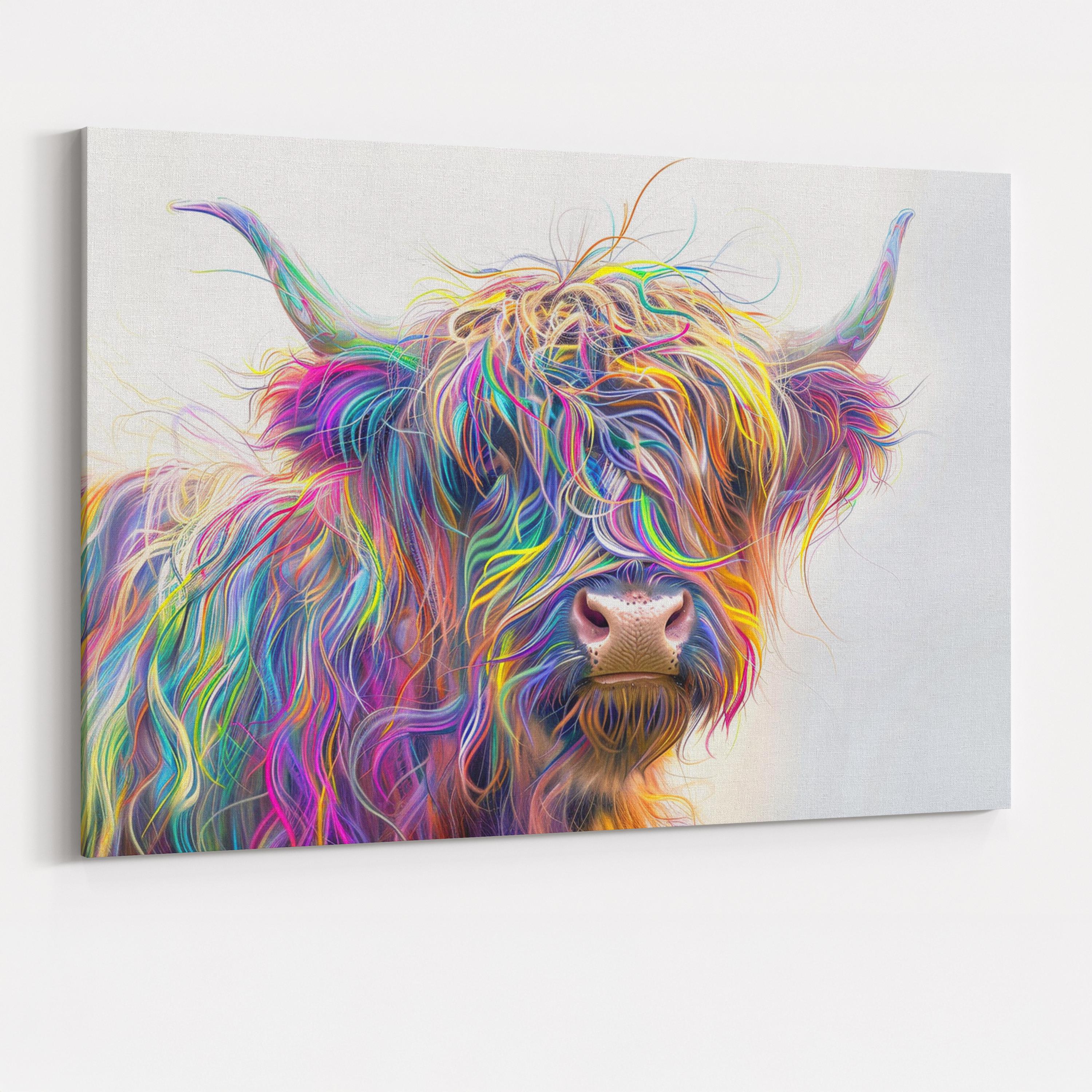 Highland Cow Canvas / Poster Print. Colorful Shaggy Scottish Cow ...