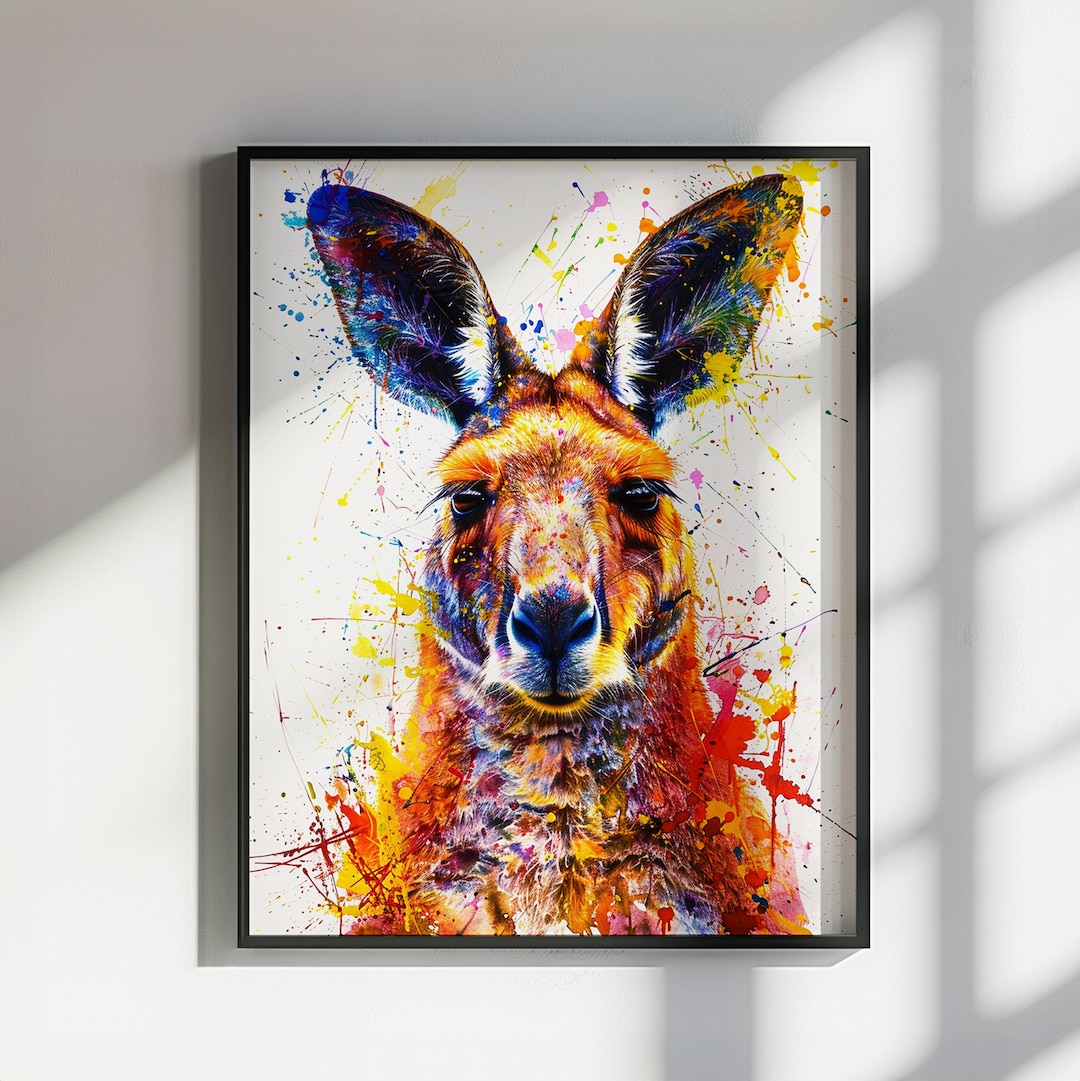 Paint Splash Kangaroo Poster Print. Abstract Watercolour Wall Decor Gift, Portrait Painting ...