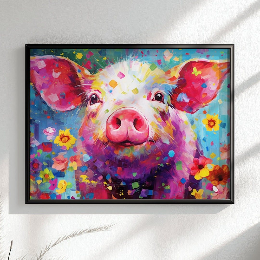 Colorful Pig Poster. Rainbow Animal Wall Art Floral Print. Gift for ...