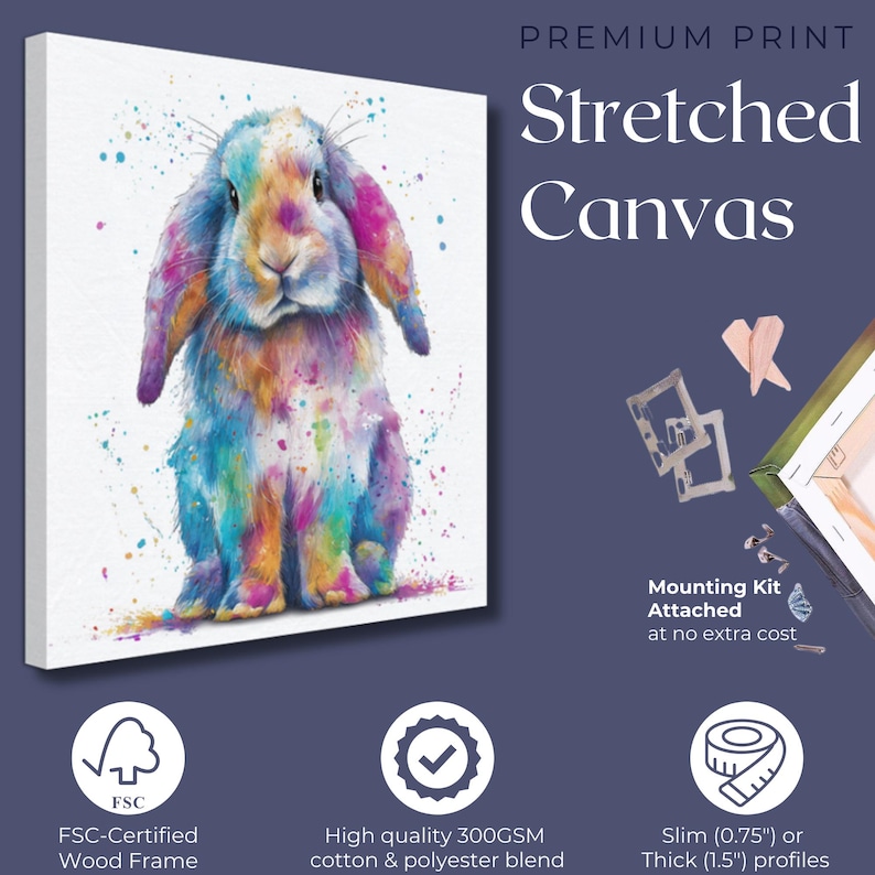 Watercolor Bunny Art Print Canvas / Unframed. Cute Rabbit Woodland ...