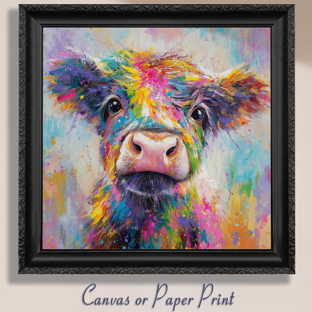 Colorful Cow Art Print Canvas Wall Decor Farm Animal Rainbow Highland ...