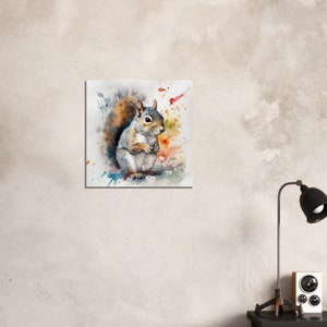 Watercolour Grey Squirrel Canvas Print. Paint Splash Gray Squirrel ...