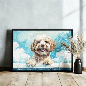 White Cockapoo Canvas / Poster Print. Colourful Watercolour Doodle Dog ...